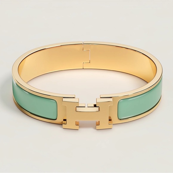 Jewelry | New Luxe Blue And Gold Letter H Bangle Bracelet | Poshmark